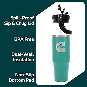 Cummins CMN35400 2 in 1 Tumbler with Flip Lid and Straw 30-Ounce Tumbler with Handle Stainless Steel Travel Mug-Green
