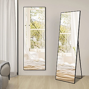 NUTTUTO Full Length Floor Mirror with Black Aluminum Alloy Frame, 64"x21"