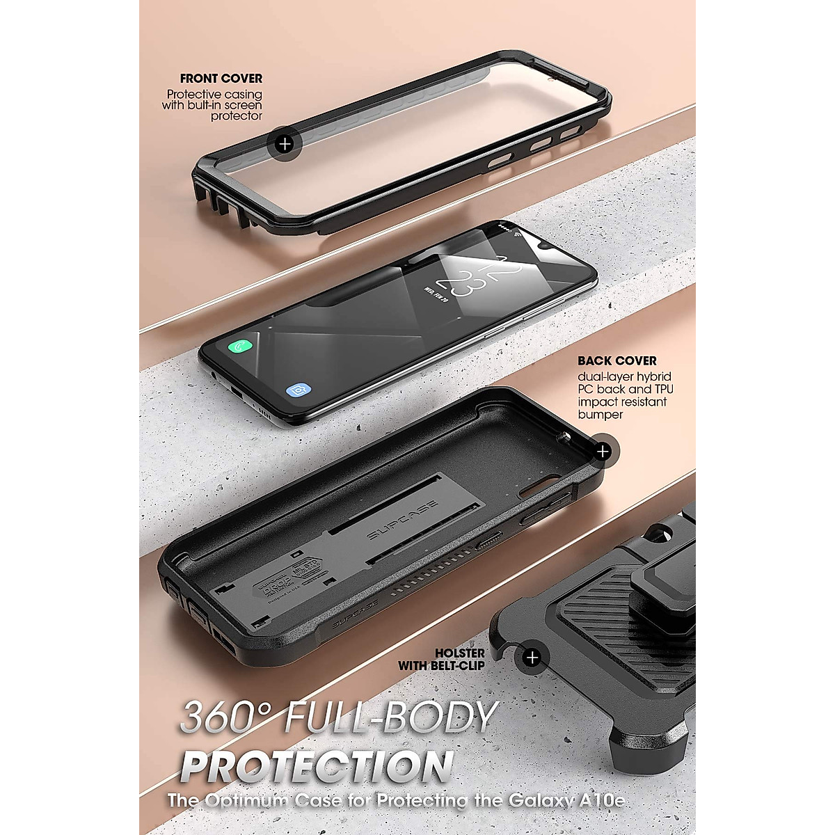 SUPCASE Unicorn Beetle Pro Series Designed for Samsung Galaxy A10e Case(2019 Release), Full-Body Rugged Holster & Kickstand Case with Built-in Screen Protector (Black)