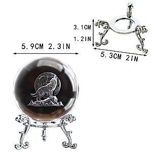ZEERSHEE 3D Crystal Wolf Figurines Wolf Gifts for Man Women 60mm Glass Laser Ball Paperweight with Stand Howling Wolf with Moon Statue Etched Glass Wolf Decor for Home