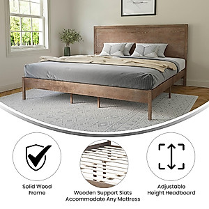Flash Furniture Asher Solid Wood Platform Bed with Wooden Slats and Headboard, No Box Spring Needed, King Size, Light Brown
