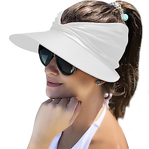 Muryobao Womens Sun Visor Hat Wide Brim Summer UPF 50+ UV Protection Beach Sport Cap White