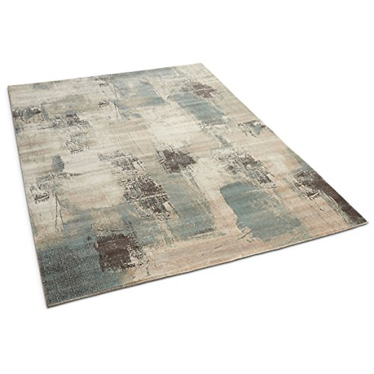 Well Woven Sandro Blue Tan Brown & Ivory Modern Abstract Short Pile Kilim Style (3'3" x 5') Area Rug Multi Color Pattern