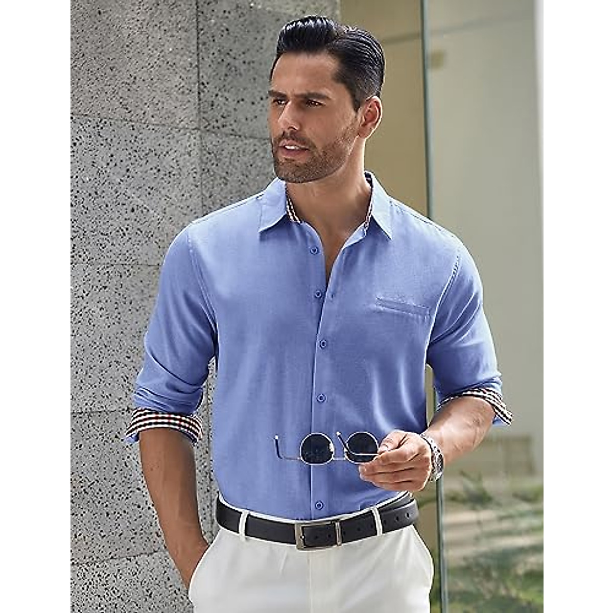 COOFANDY Men's Casual Button Down Shirt No Tuck Dress Shirt Long Sleeve Oxford Shirts Blue