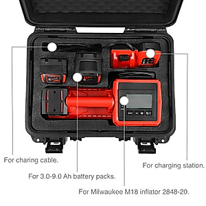 ZENACCE Waterproof Hard Case Compatible with Milwaukee M18 Inflator 2848-20, Air Compressor Carrying Case for Milwaukee Tools, Can Hold 18V 3.0 to 9.0 Ah Battery Packs and Charging Station