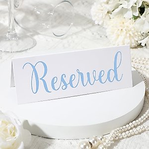Spakon 20 Pack Reserved Signs 2.17 x 6 Inch White Blue Paper Reserved Table Signs for Wedding Christmas Party Restaurant Receptions Events Business Birthday Party
