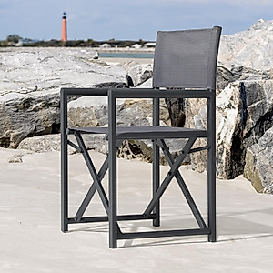 Soleil Jardin Outdoor Folding Director Chair Set of 2, Aluminum Portable Dining Chair Beach Chair for Camping Picnic Garden, Dark Grey Frame