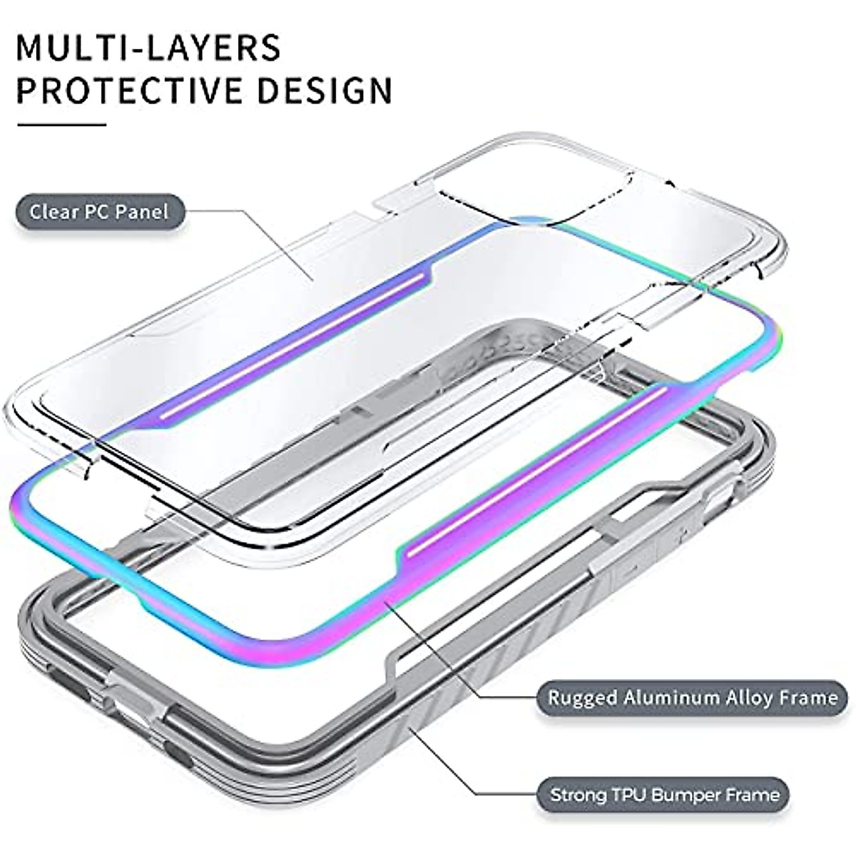 Sicher Designed for iPhone 12 Pro Max Case 6.7 Inch, Military Protective, Color Changing Durable Aluminum Frame, with [2 x Tempered Glass Screen Protector], 6.6Ft Drop Tested, Shockproof, Iridescent