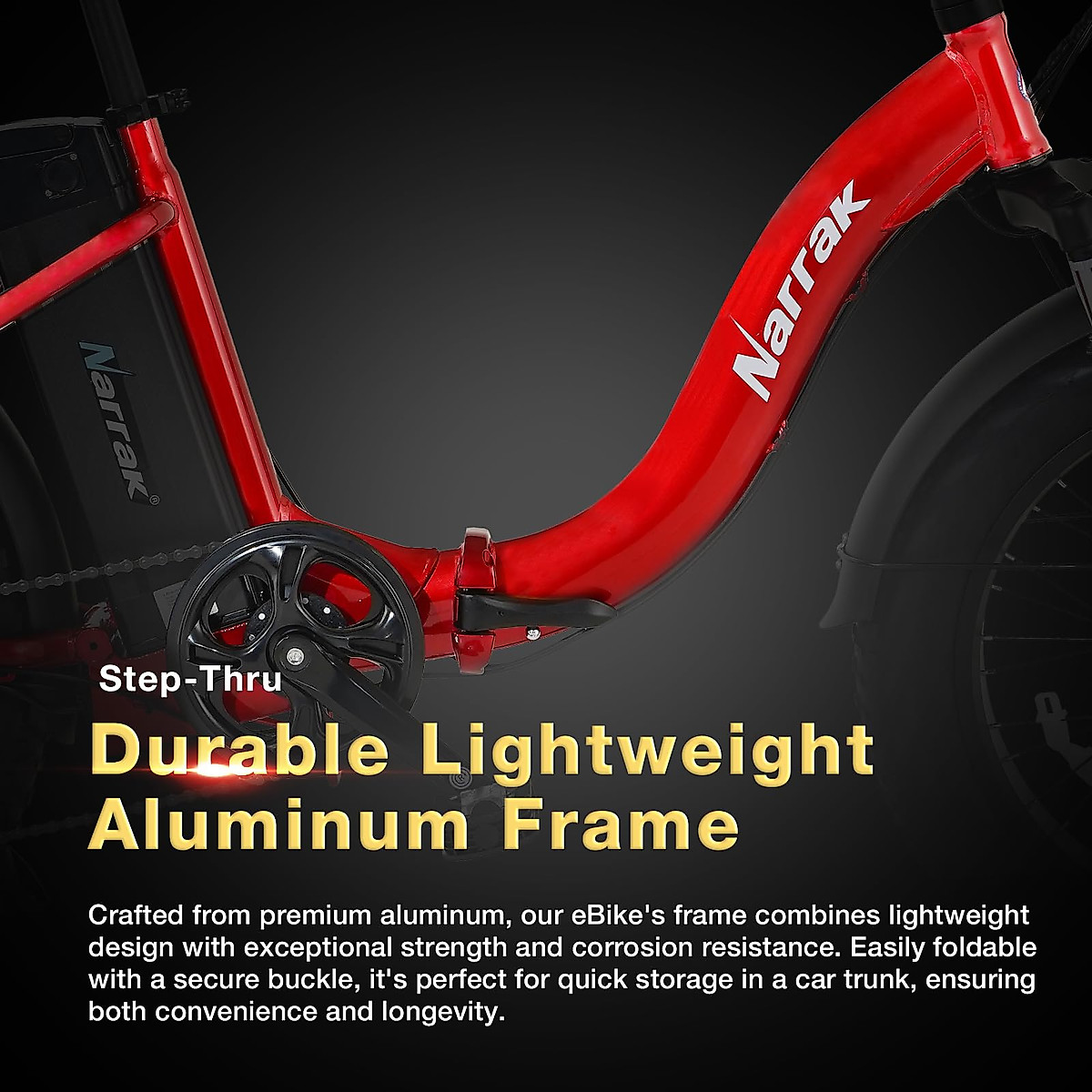 NARRAK Electric Fat Tires Folding Bike, 750W Brushless Motor Peak 1100W, 48V13Ah Removable Battery, Max 28Mph, LCD Display, Suspension, Step-Over/Through Frame for Adult (Step Thru - Red)