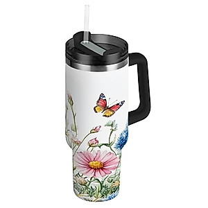 Flradish 30oz Tumbler with Handle, Daisy Flowers Stainless Steel Tumbler with Lid and Straws Double Wall Vacuum Insulated Leakproof Coffee Travel Mug