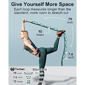 Tumaz Stretching Strap - 10 Loops & Non-Elastic Yoga Strap [Budget Version]- The Perfect Home Workout Stretch Strap for Physical Therapy, Yoga, Pilates, Flexibility - [Included E-book, Extra Durable]