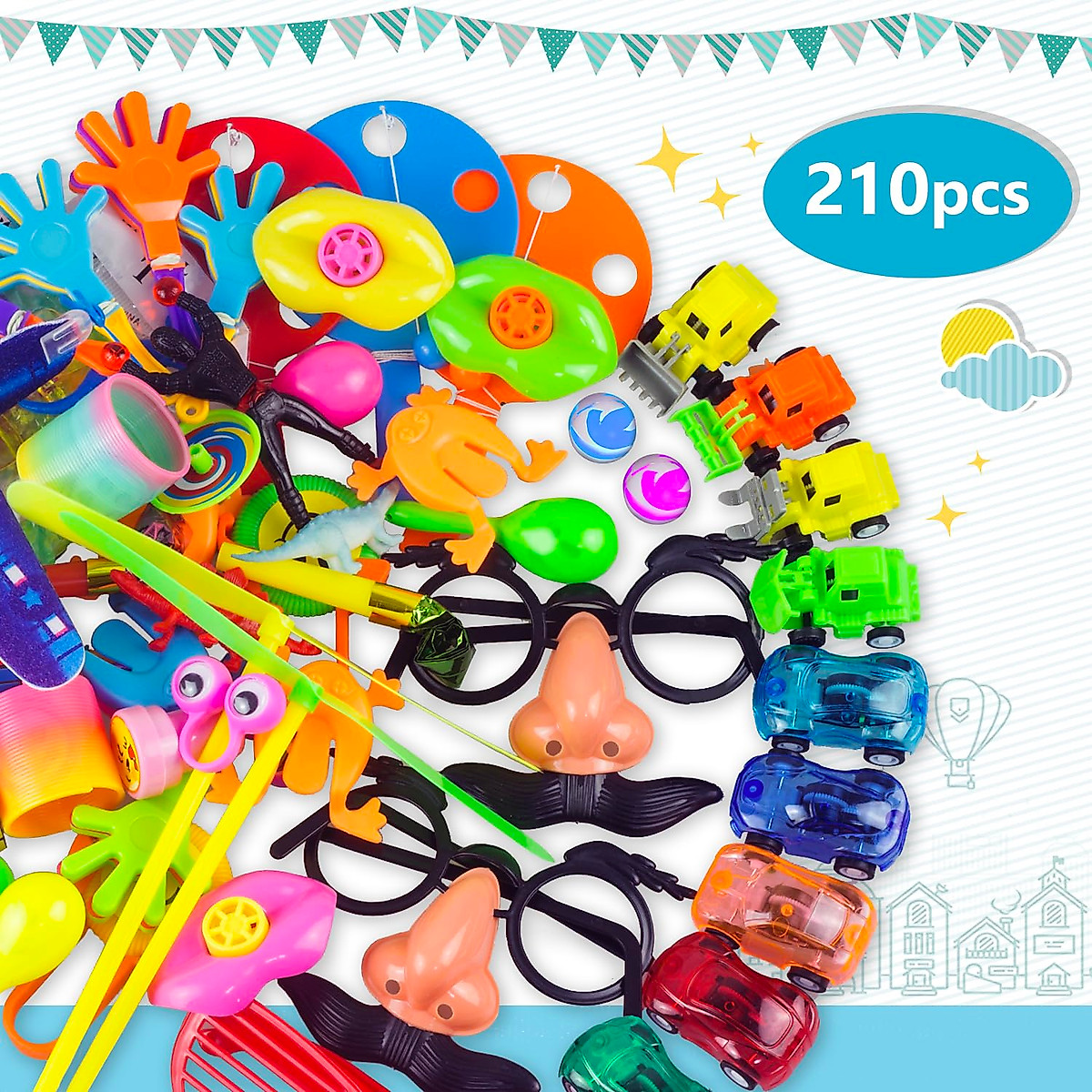 Hhobby Stars 210 PCS Party Favors Toy Assortment for Kids,School Classroom Rewards and Carnival Prizes, Pinata Filler Toys Kids Birthday Party, Bulk Treasure Box Boys Girls