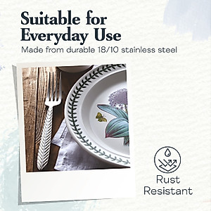 Portmeirion Botanic Garden Flatware Set Service for 4 | Utensil Sets - Dishwasher Safe | Silverware Sets - 18/10 Stainless Steel | Cutlery Set with Triple Leaf Detailing | 20 Piece Set