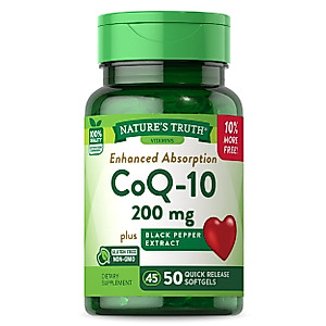 Nature's Truth CoQ10 200 mg Softgels | 50 Count | Enhanced Absorption Supplement | Plus Black Pepper Extract | Non-GMO, Gluten Free