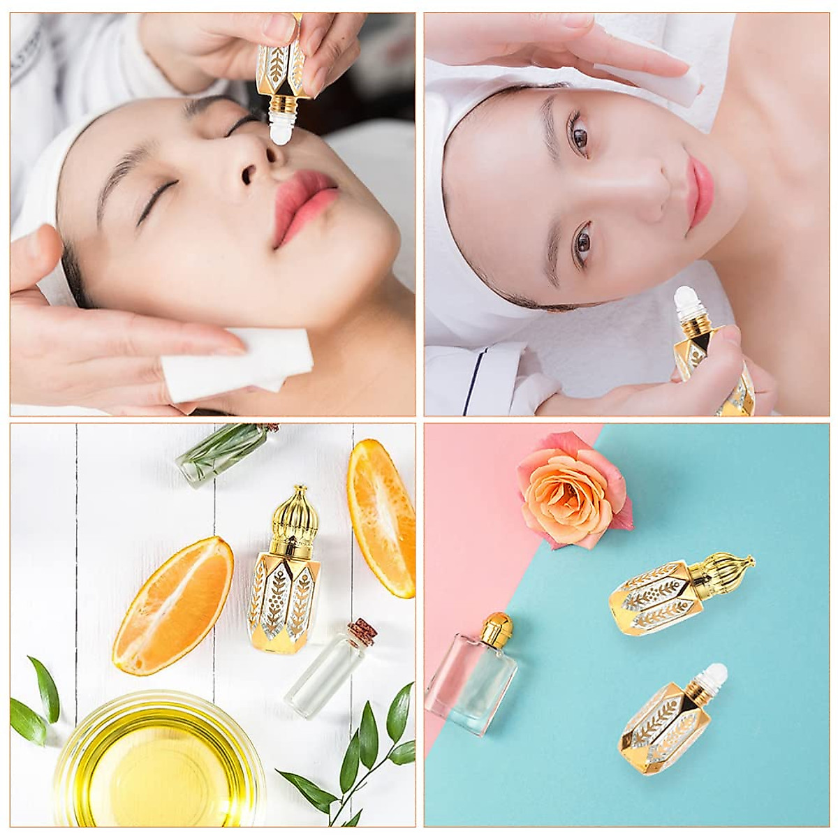 Healeved 3pcs Mini Arabic Crystal Glass Roller Bottles 6ml Gold Refillable Essential Oil Roll On Dispenser Empty Travel Perfume Sample Container