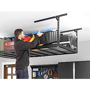 NewAge Products 4 ft. x 8 ft. VersaRac Pro Adjustable Overhead Garage Storage Rack, Heavy Duty Steel Garage Storage Organization, Ceiling Storage Racks, 800lbs Weight Capacity, (Black), 41200