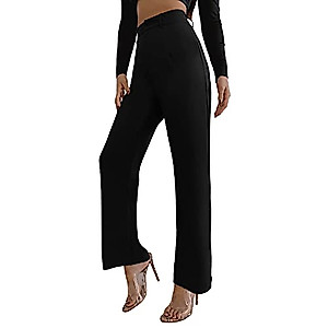 SweatyRocks Women's Elegant High Waist Solid Long Pants Office Trousers Solid Black S