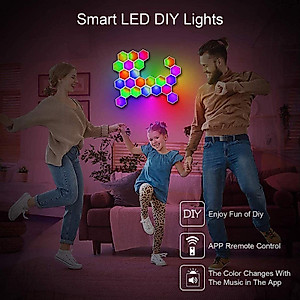 DIY LED Hexagon Wall Lamp Smart Light Panels RGB Cool Lights APP Control Sync Music for Office Game Room Bedroom Living Room (6 Pack)