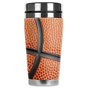 Mugzie "Basketball Closeup" Stainless Steel Travel Mug with Insulated Wetsuit Cover, 20 oz, Orange