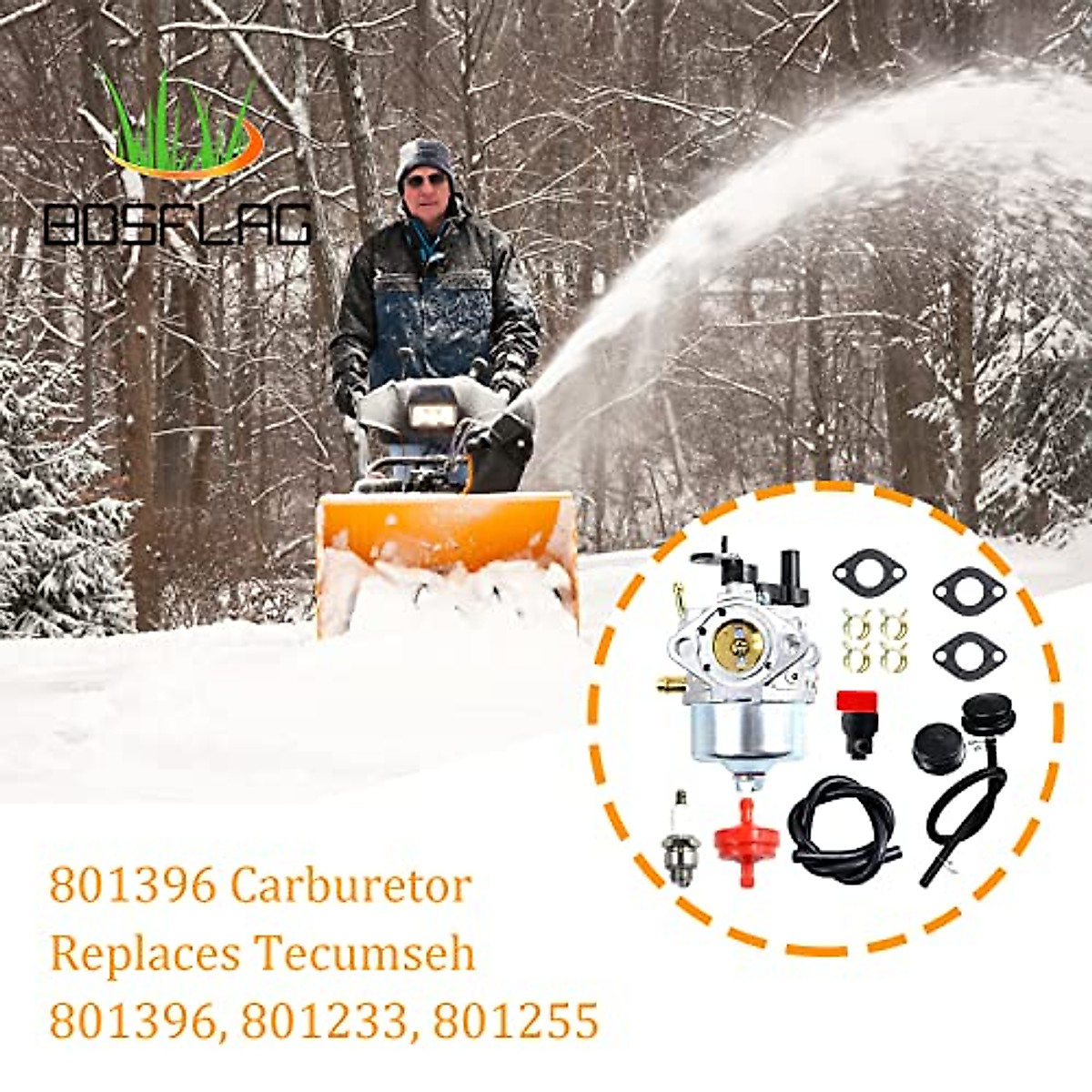 BOSFLAG 801396 Carburetor Replaces Tecumseh 801233, 801255 for Toro CCR 3650 Carburetor, Toro CCR 2450 Carburetor, Toro 726 TE, CCR 2400, CCR2450GTS, CCR 2500, CCR 3000, CCR 3600, CCR3650 Snowthrowers