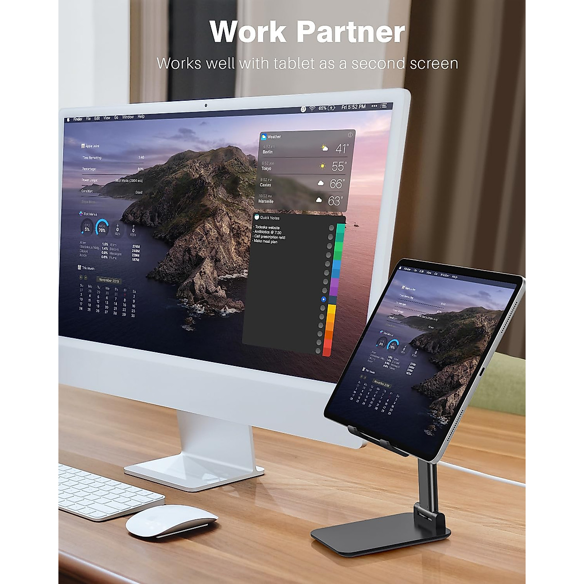 Anozer Tablet Stand Foldable & Adjustable, Portable Monitor Stand 5.55 * 3.94" Wide, Fit for iPad Holder Stand Compatible with iPad Pro 11, 12.9/for iPad 10.9; Surface Pro; Portable Monitor 4.7-15.6"