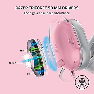 Razer BlackShark V2 X Gaming Headset: 7.1 Surround Sound - 50mm Drivers - Memory Foam Cushions - for PC, PS4, PS5, Switch - 3.5mm Audio Jack - Quartz Pink