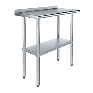 AmGood 36" Long x 18" Deep Stainless Steel Work Table with 1.5" Backsplash | Metal Kitchen Food Prep Table | NSF