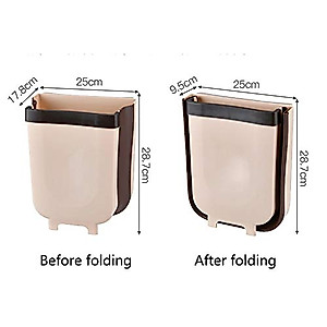 VidiGi -2 Pack Brown Hanging Trash Can | Small Waste Basket Garbage Bin 2.4 Gallon | Collapsible Mini Garbage Bin Bedroom Bathroom | Wall Mounted Folding Waste Bin Kitchen Cabinet Door Hanging