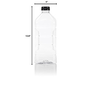 (4) 64 oz. Clear Food Grade Plastic Juice Bottles with Tamper Evident Caps 4/pack (Black Lids)
