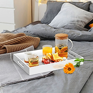 Cilinta Acrylic Serving Trays with Handles, 16"x 12" Rectangle Sturdy Breakfast Trays, White Decorative Trays Organiser for Bedroom, Kitchen, Living Room, Bathroom, Hospital and Outdoors