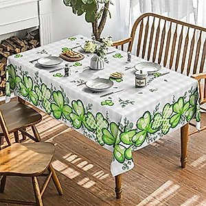 Horaldaily St. Patrick's Day Tablecloth 60x84 Inch, Buffalo Plaid Shamrock Eucalyptus Table Cover for Party Picnic Dinner Decor