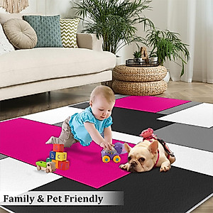 5x8 Area Rug, Abstract Red Grey Blocks Rug, Black White Geometric Multicolor Indoor Non Slip Print Rugs, Machine Washable Carpet for Living Room Bedroom Study Office Kitchen Dining Room Mat