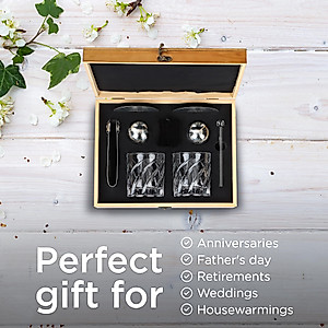 TEAVAS Whiskey Glass Gift Set with Drinking Glasses, Metal Ice Balls, Coasters & Ice Tongs - Bar Glasses for Scotch & Bourbon - Bartender Kit - Birthday Gifts for Friends & Family