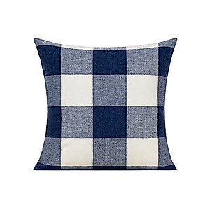 VAKADO 24x24 inch Set of 2 Navy Blue White Buffalo Plaids Throw Pillow Covers Outdoor Farmhouse Retro Decorative Check Cushion Cases Home Decor for Couch Patio Porch Sofa Furniture, Dark Blue