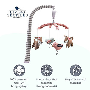 Lolli Living Baby Crib Musical Mobile w/Sparrow & Deers - Knitted Woodland Bird Safari Animal Characters | Hanging Decor w/Electronic Music Box for Newborn & Nursery Bedding/Crib | Baby Girl