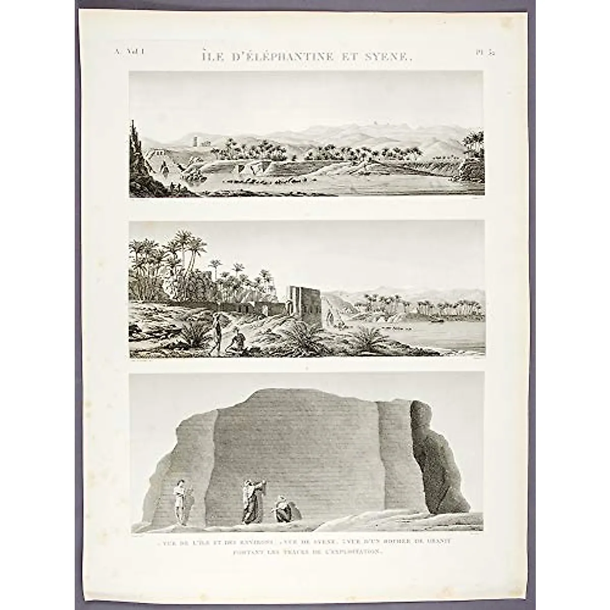 Île d'Elephantine et Syene 1. Vue de L'╬le et des Environs. 2. Vue de Syene. 3. Vue d'un rocher de granit portant les traces de l'exploitation