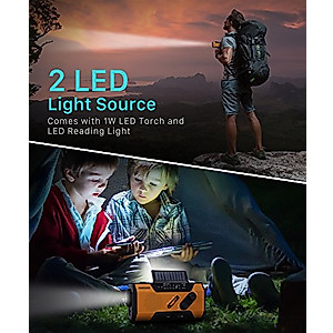 FosPower 2000mAh NOAA Emergency Weather Radio (Model A1) Portable Power Bank with Solar Charging, Hand Crank & Battery Operated, SOS Alarm, AM/FM & LED Flashlight for Outdoor Emergency