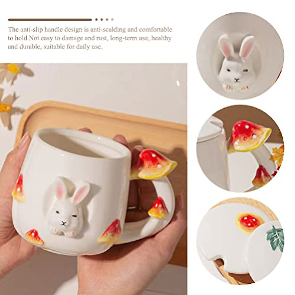 UPKOCH Care Package Ceramic Coffee Cups Rabbit Mug with Lid Water Cup Coffee Cup Coffee Mug with Rabbit Mushroom Milk Kawaii Cups Tea Mugs Gift for Adult Home Office Sympathy Gift