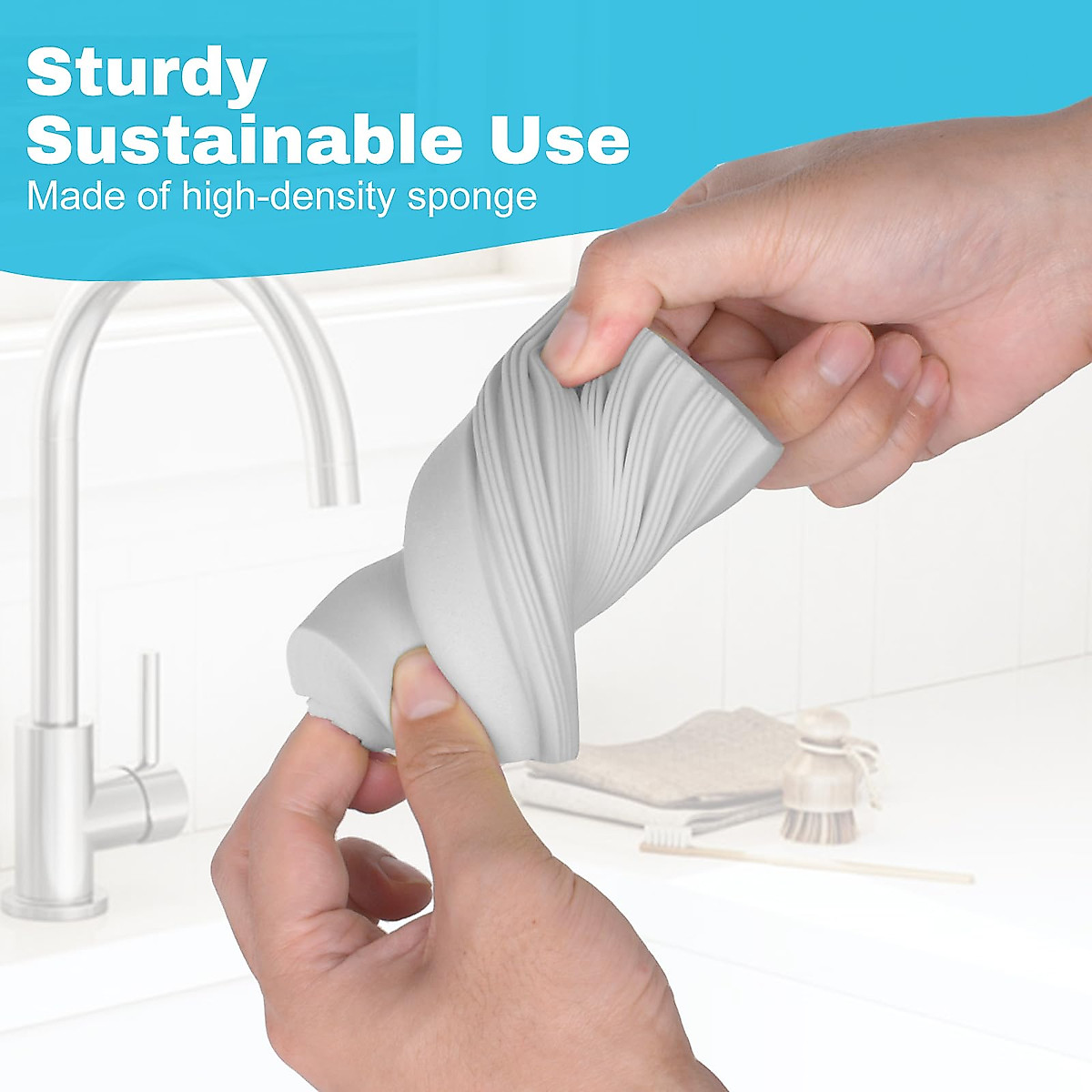 Fikoksol 4pcs Damp Dusting Sponge Duster Grey, Household Clean Sponges Duster for Cleaning Baseboards Blinds, Vents, Window Trunk, Scrub Magic Sponge Eraser Reusable Wet Sponges Cleaning Supplies Tool