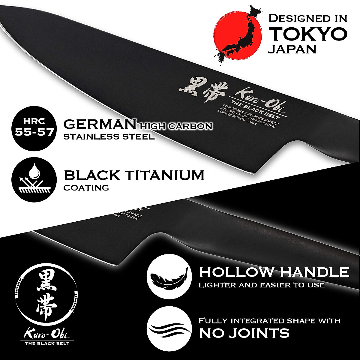 PERFIN Titanium Coated Stylish 8 Inch Chef Knife Made from German High Carbon Stainless Steel for Kitchen and Cooking Needs Lightweight Hygienic