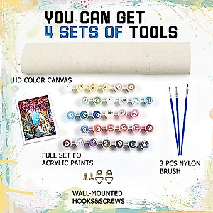 Perycomly Paint by Number for Adults Canvas, 4 Pack 16"x20" Acrylic Door Paint by Numbers, DIY Adult Paint by Number Kits, Door Oil Painting by Number for Home Wall Decor Gift