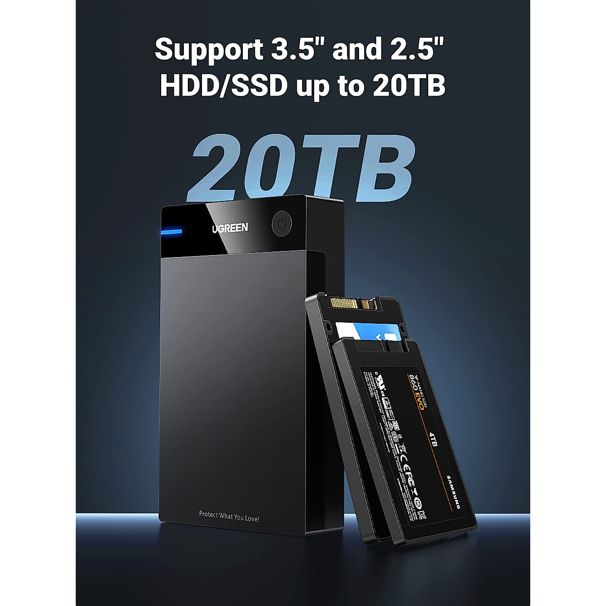UGREEN External Hard Drive Enclosure for 3.5 2.5 Inch SATA SSD HDD USB 3.0 to SATA III Hard Drive Case with UASP 12V Power Adapter Compatible with WD Seagate Toshiba Samsung Hitachi PS5 Xbox