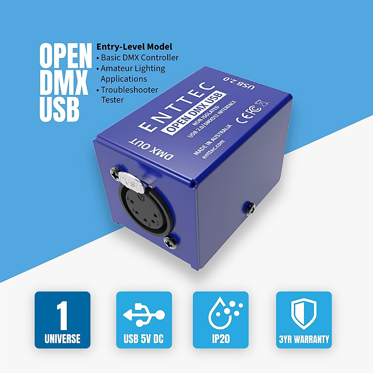 Enttec Open DMX USB 70303 Lighting Interface & SIRS-E 70029 5P Male to 3P Female Adapter (Bundle) - No Software Included - Open Source/Hardware Only/Entry Level Model for Beginners