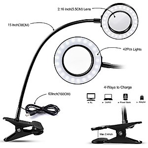 LED Magnifying Light Desk lamp, Ruboss 3X Magnifier Desk Light with clamp lamp, 3 Color Modes, Infinite Brightness Adjustable Desk Light, Adjustable Arm Desk Lamp for Reading Rework Craft