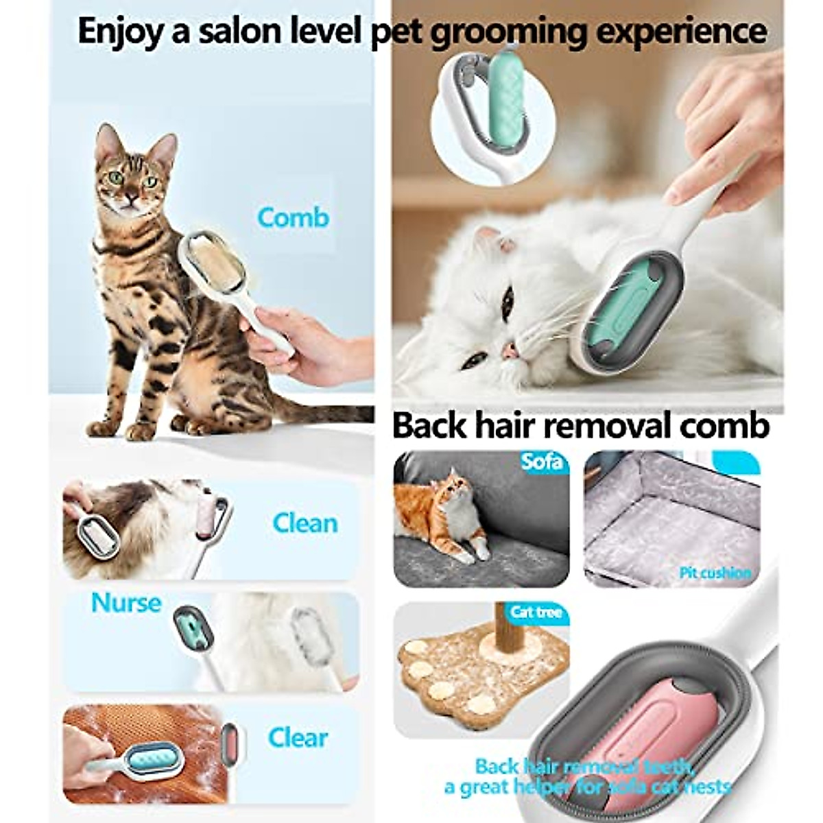 LogFaadCoi Grooming Brush, Pet Hair Brush with Water Tank Design for Cats & Dogs, Long Haired & Short Haired, Rabbits, Self Cleaning Brush, 1 Count, Blue