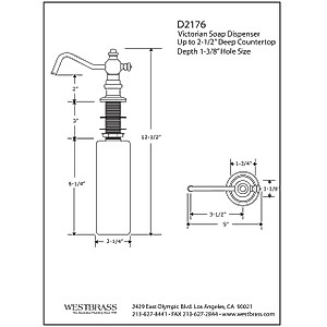 Westbrass Victorian Style Kitchen Sink Soap/Lotion Dispenser, Polished Brass, D2176-01