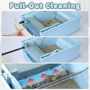 VARLNALY 3.0 Large Self-Cleaning Cat Litter Box, Pull-Out Non-Electric Automatic Cat Litter Box with Lid(24PCS Trash Box), One-Piece Base Prevents Urine＆Litter Leakage, Enclosed Isolates Odor (Blue)