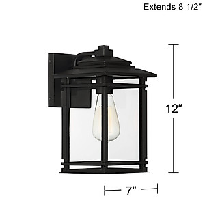 John Timberland North House Mission Outdoor Wall Light Fixture Matte Black Metal 12" Clear Glass Panels Shade for Exterior House Porch Patio Outside Deck Garage Yard Front Door Garden Home