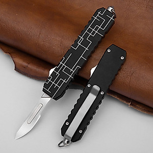 TGZUO Aluminium Alloy Scalpel Pocket Knife with Clip Small EDC Telescopic Retractable Box Cutter Precision Craft Utility Knife 10pcs #60#24 Carbon Steel Blades