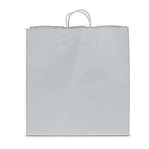 Prime Line Packaging Extra Large White Gift Bags with Handles, Kraft Shopping Tote for Small Business, Boutiques, Merchandise, Bulk,18x7x18.75 50 Pack
